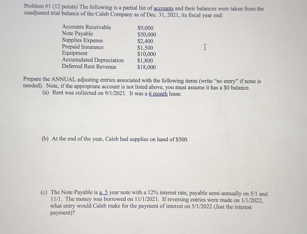 Solved Problem \#1 (12 points) The following is a partial | Chegg.com