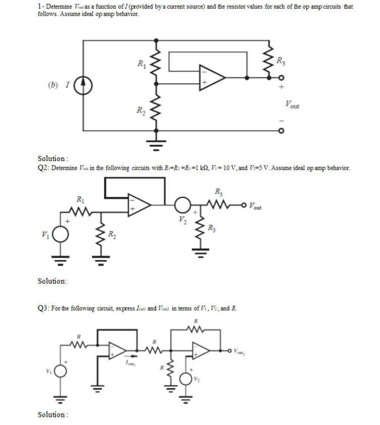 Solved 1- Determine Vout as a function of I (provided by a | Chegg.com