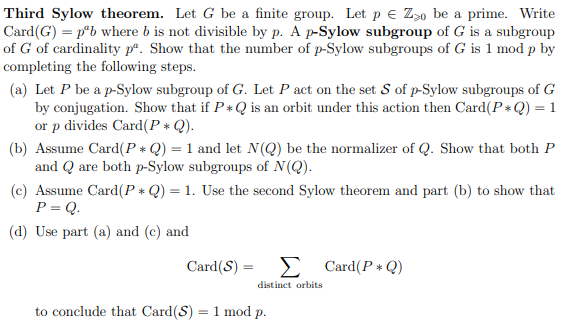 Solved Third Sylow theorem. Let G be a finite group. Let p e | Chegg.com
