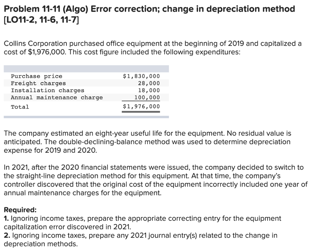 Solved Problem 11-11 (Algo) Error correction; change in | Chegg.com