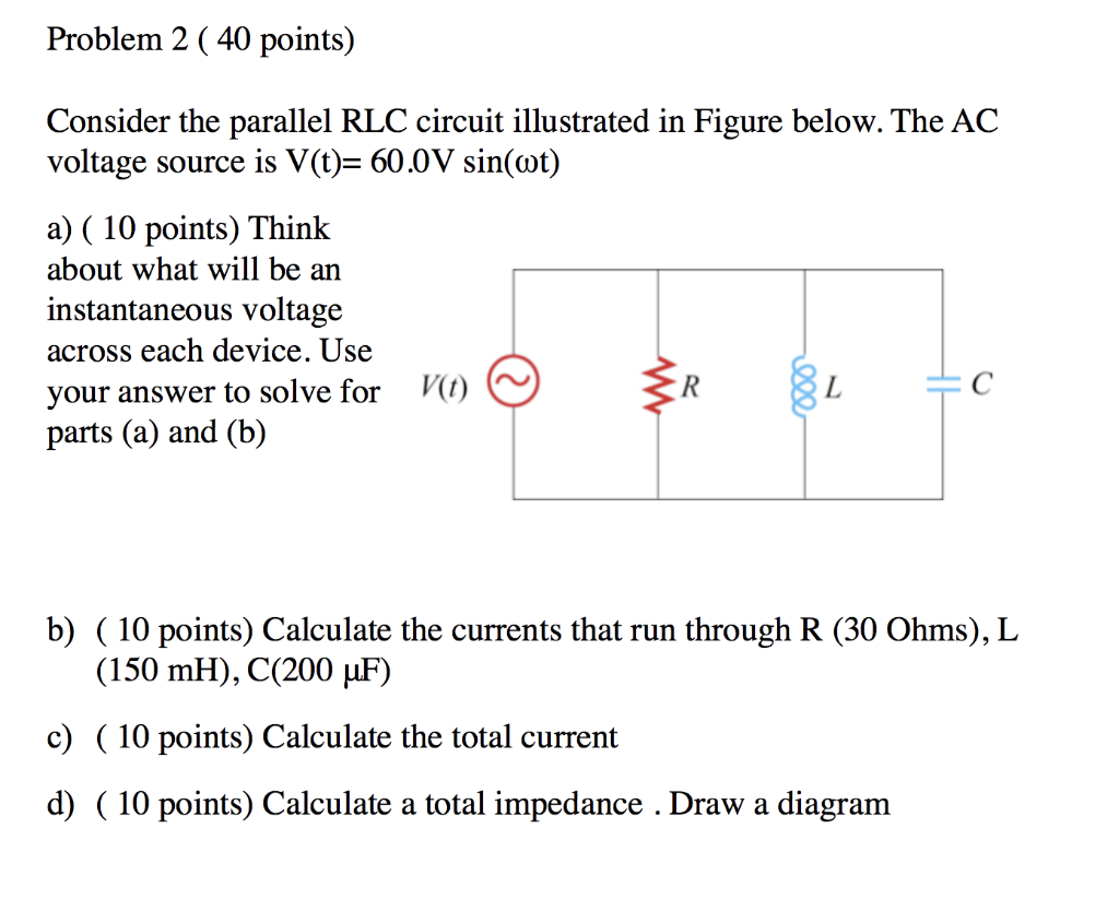 Solved Problem 2 ( 40 points) Consider the parallel RLC | Chegg.com