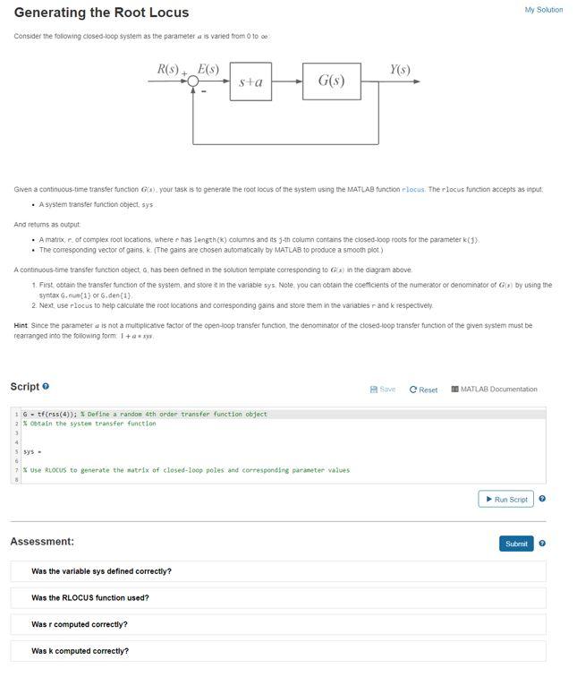 My Solution Generating the Root Locus Consider the | Chegg.com