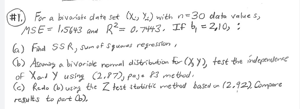 Solved (#1 ) For a bivanate data Set Xj ) with n=30 data | Chegg.com