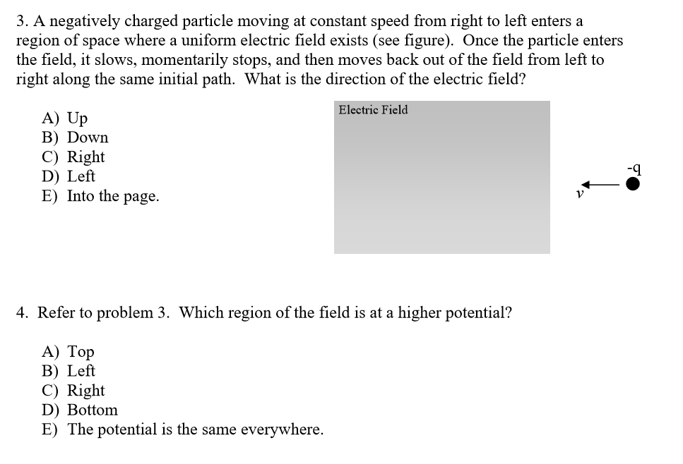 Solved 3. A negatively charged particle moving at constant | Chegg.com