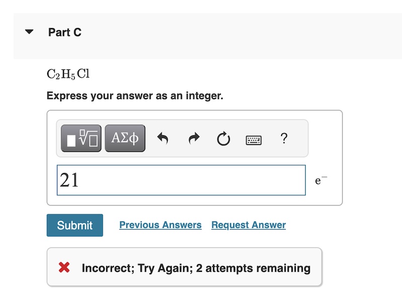 C2H5Cl Express your answer as an integer. | Chegg.com