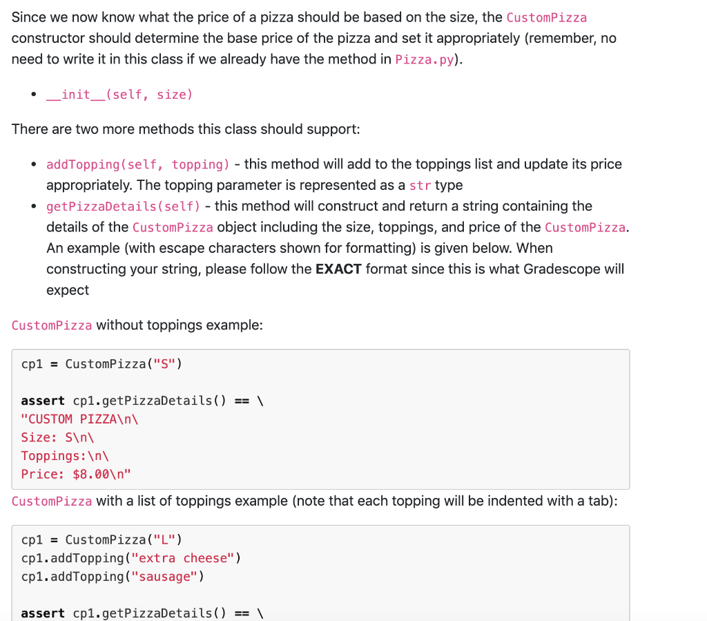 Solved Pizza.py - Defines a Pizza class representing | Chegg.com