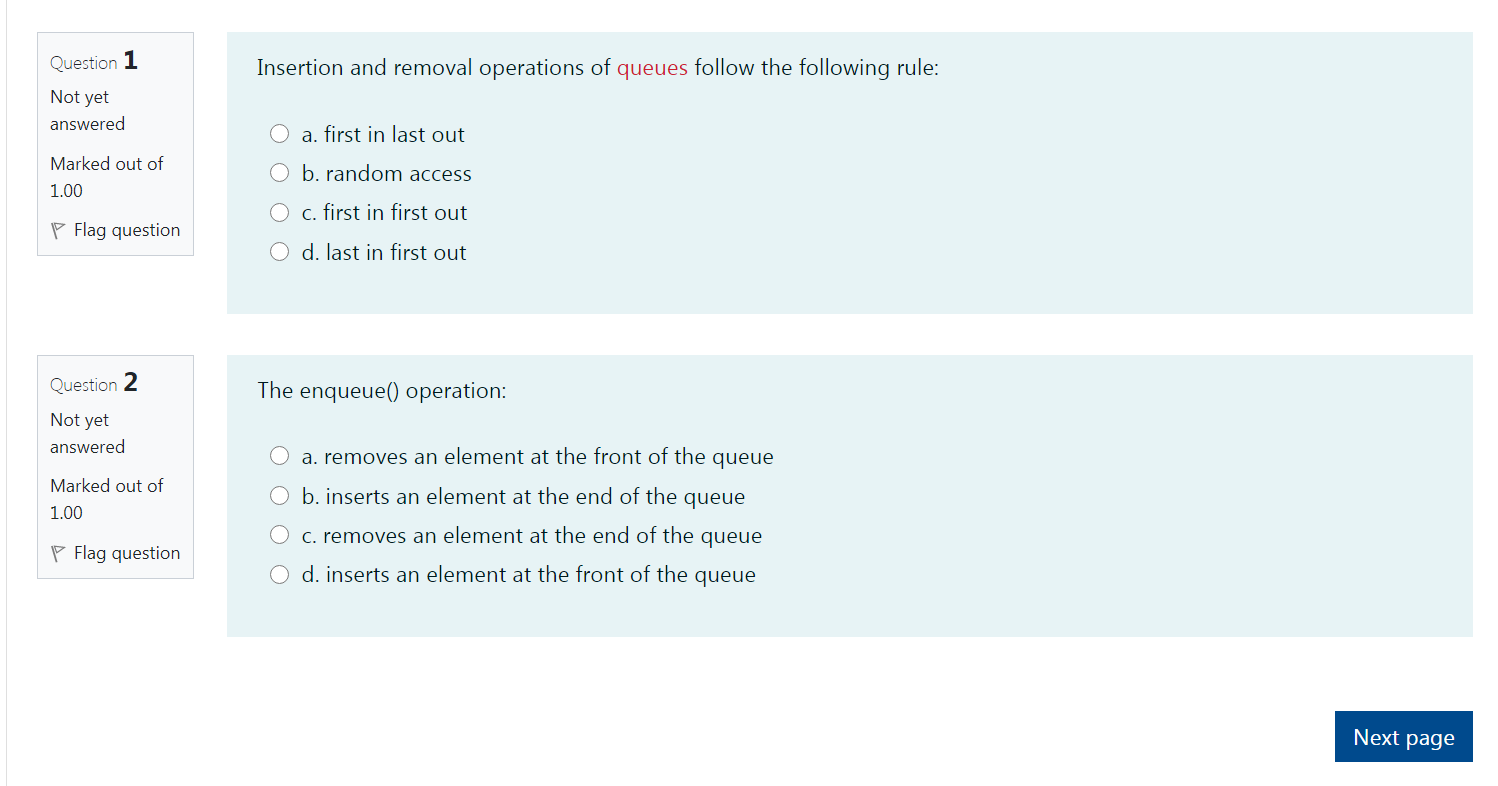 Solved Question 1 Insertion and removal operations of queues | Chegg.com