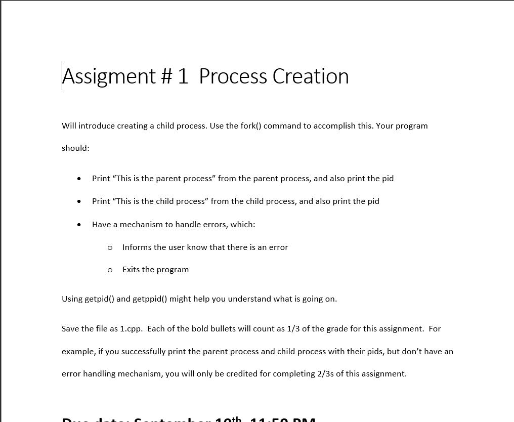 Solved Assigment \# 1 Process Creation Will introduce | Chegg.com