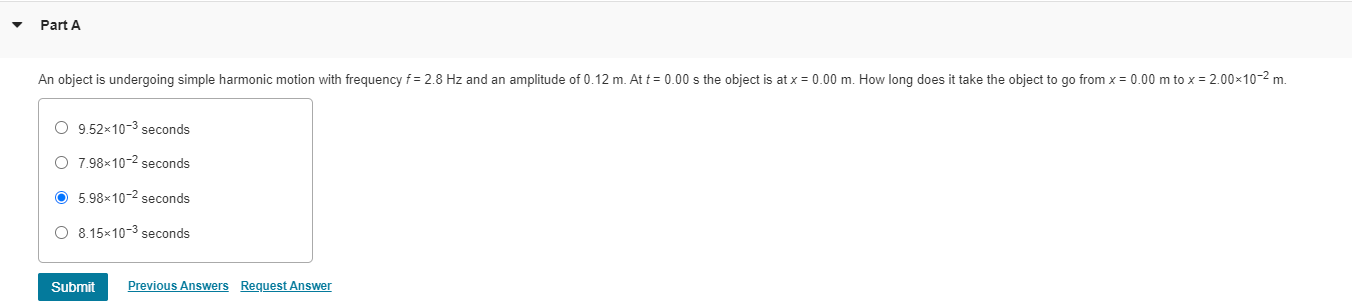 Solved 9.52×10−3 seconds 7.98×10−2 seconds 5.98×10−2 seconds | Chegg.com