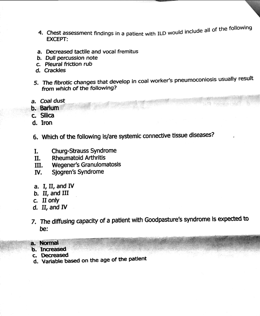 Solved all of the following 4. Chest assessment findings | Chegg.com