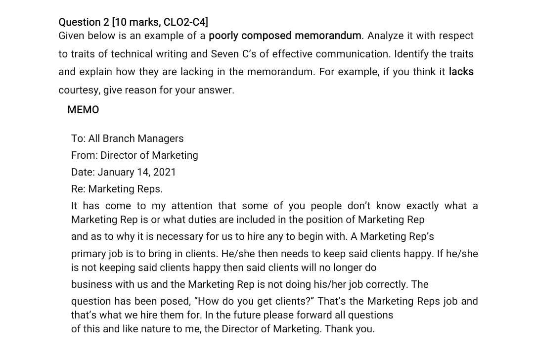 Solved Question 2 [10 marks, CLO2-C4] Given below is an | Chegg.com