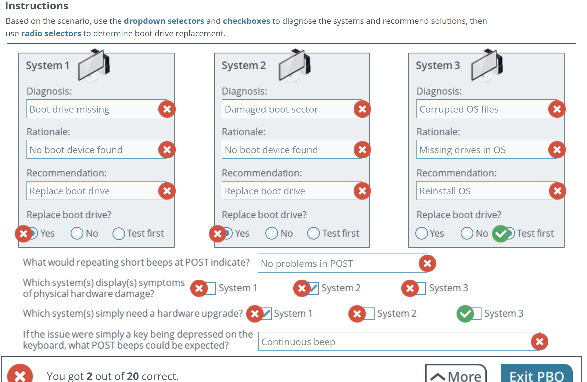 Solved Dropdown selectors for Diagnosis:Boot drive missing | Chegg.com