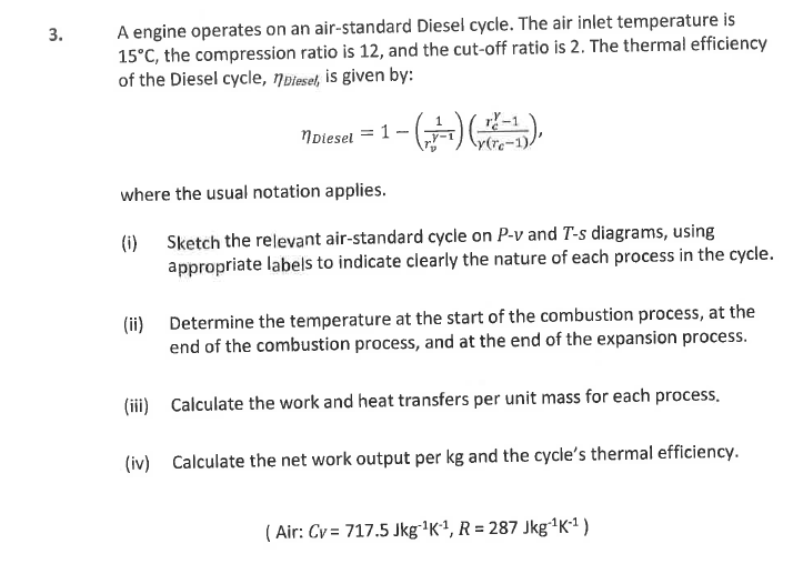 Solved A engine operates on an air-standard Diesel cycle. | Chegg.com