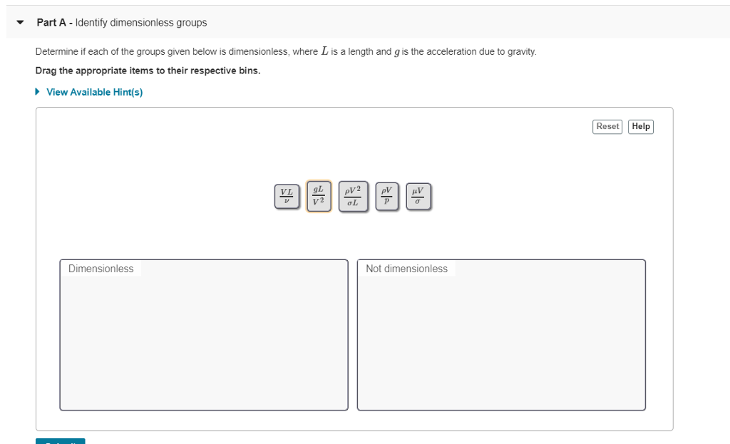 Part A - Identify dimensionless groups Determine if | Chegg.com