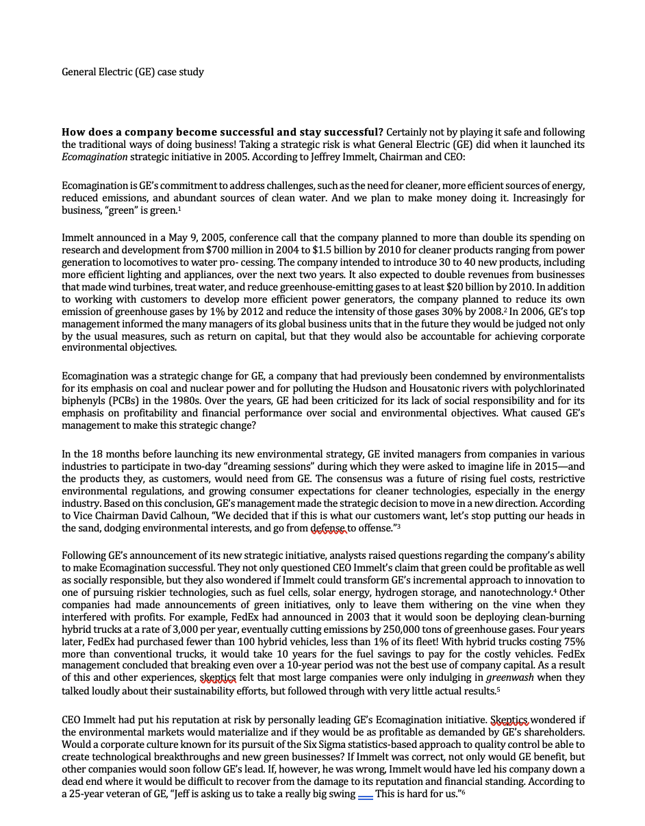 Solved General Electric (GE) case study How does a company | Chegg.com