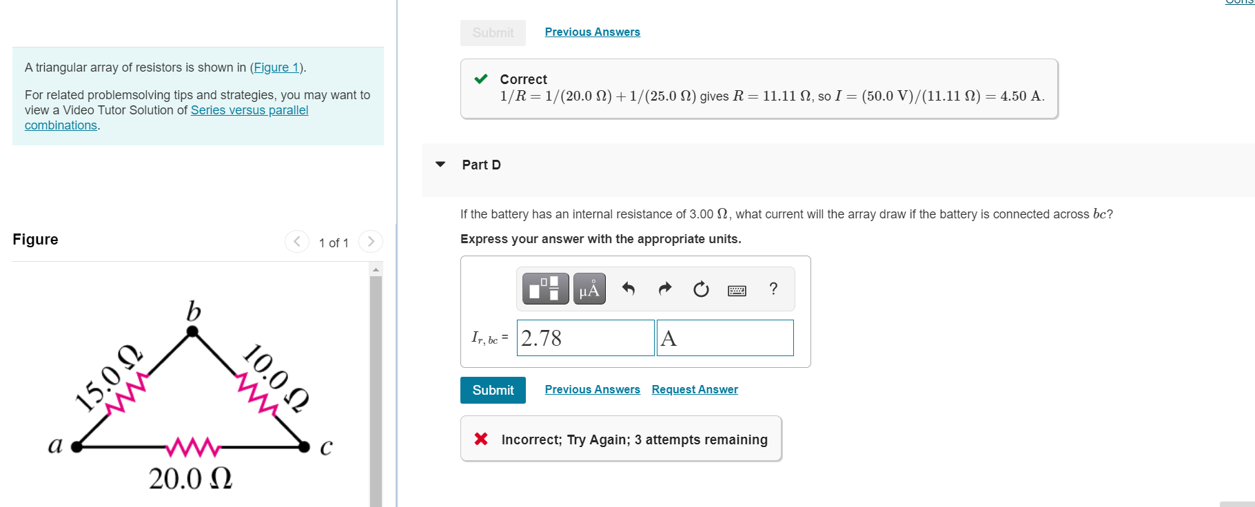 Solved VUN Submit Previous Answers A triangular array of | Chegg.com