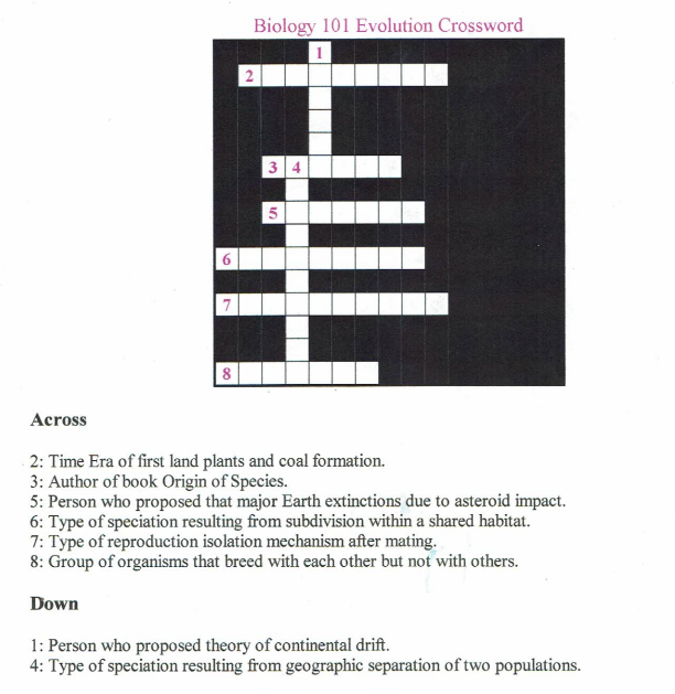 Solved Biology 101 Evolution Crossword 2 34 丰 5 6 7 8 Across | Chegg.com