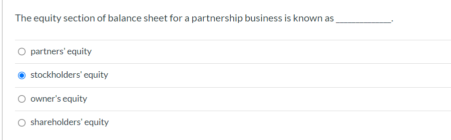 Solved The equity section of balance sheet for a partnership | Chegg.com