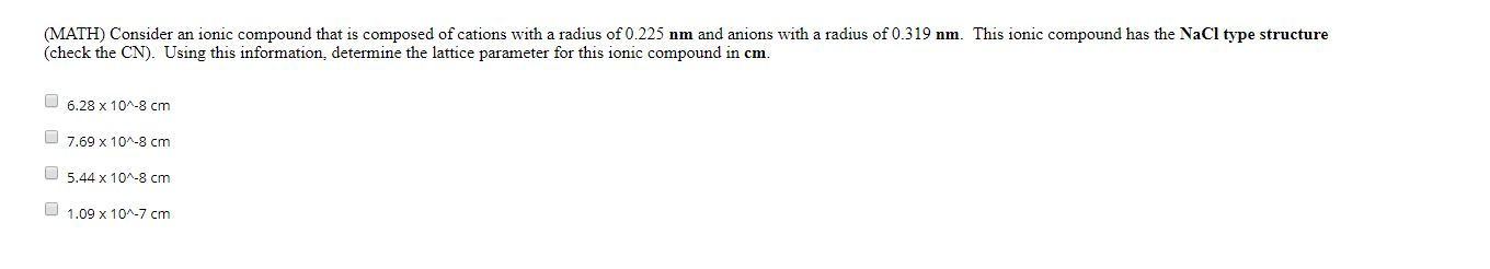 Solved (MATH) Consider an ionic compound that is composed of | Chegg.com