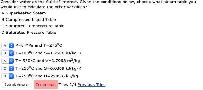 Consider water as the fluid of interest. Given the | Chegg.com