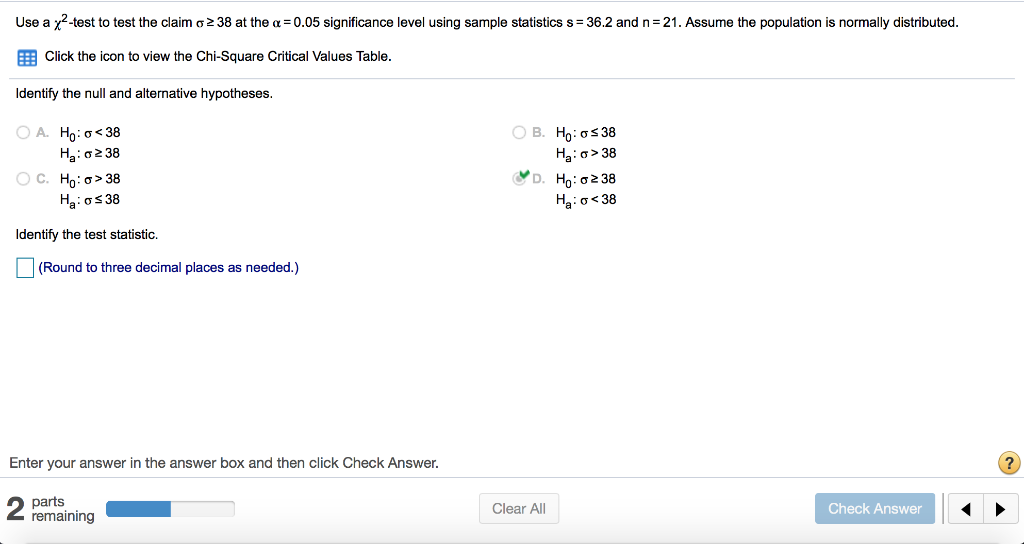Solved Use a x2-test to test the claim 62 38 at the a=0.05 | Chegg.com