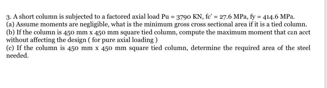 Solved 3. A short column is subjected to a factored axial | Chegg.com