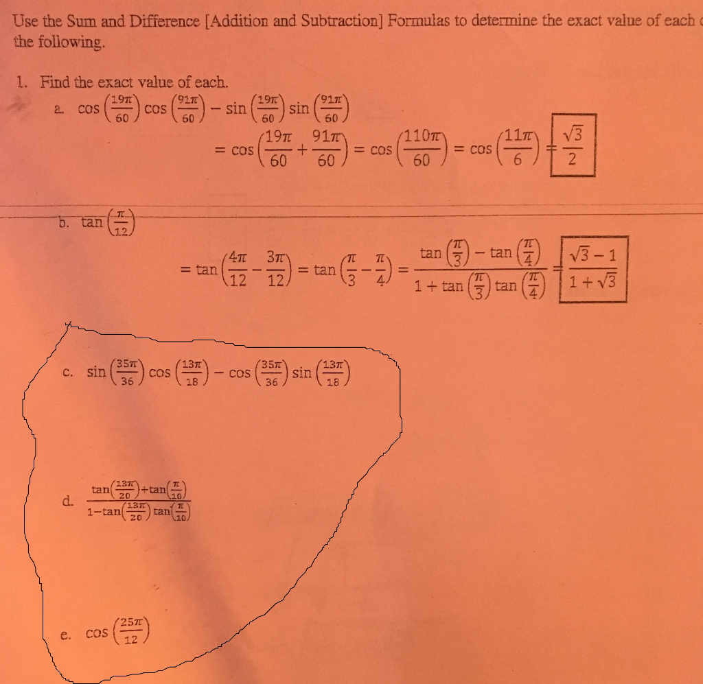 Solved Use the Sum and Difference [Addition and Subtraction] | Chegg.com