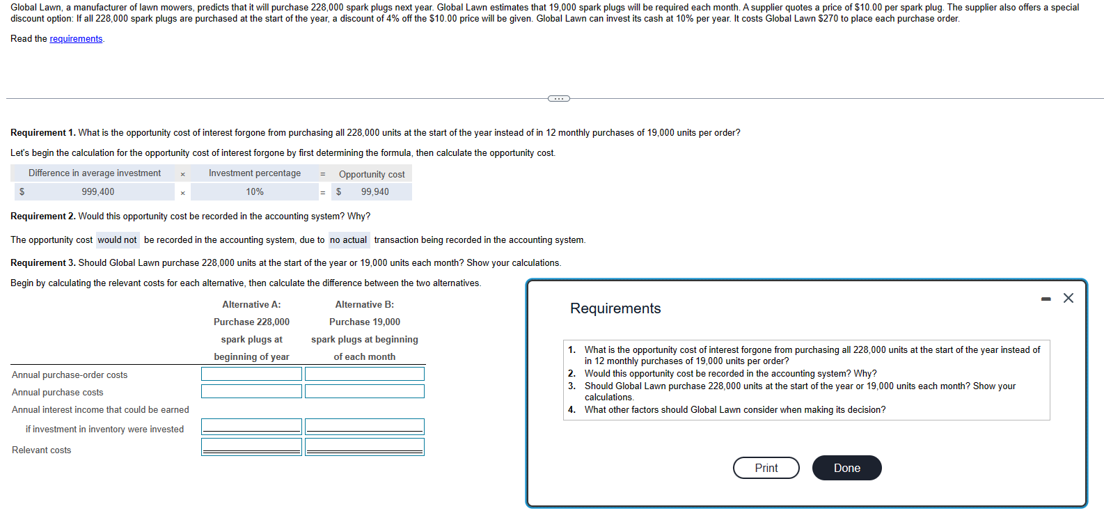 Solved Requirement 1 . What is the opportunity cost of | Chegg.com