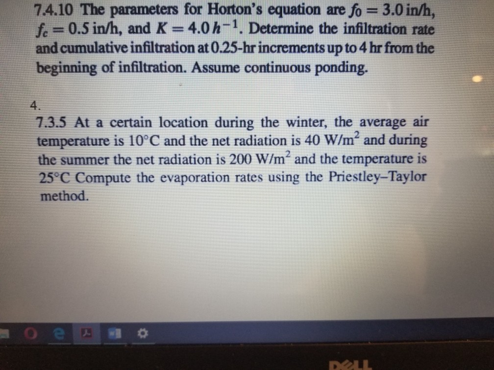 Solved 7.4.10 The parameters for Horton's equation are | Chegg.com