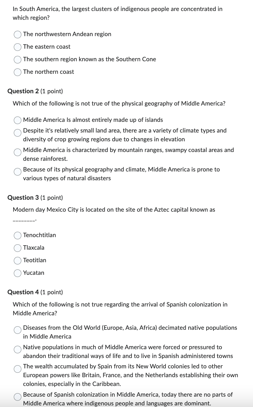 In South America, the largest clusters of indigenous | Chegg.com