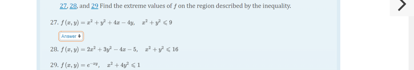 Solved 27,28, and 29 Find the extreme values of f on the | Chegg.com