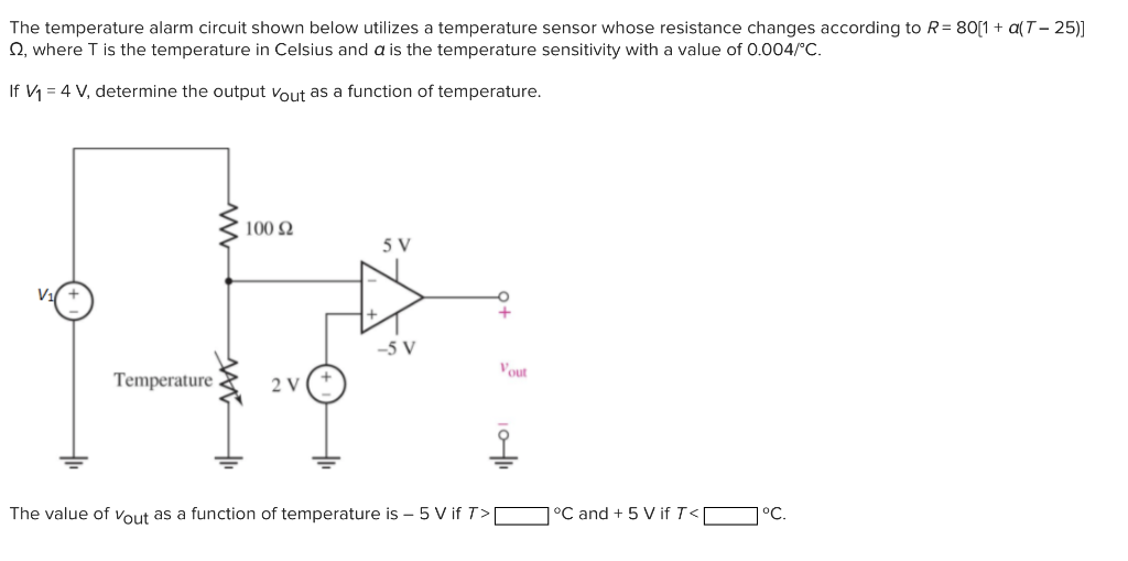 Solved The temperature alarm circuit shown below utilizes a | Chegg.com