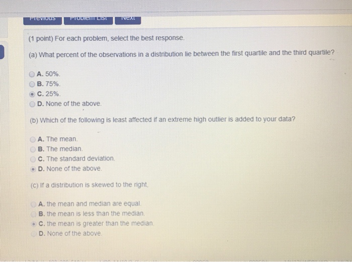 Solved (1 point) For each problem, select the best response. | Chegg.com
