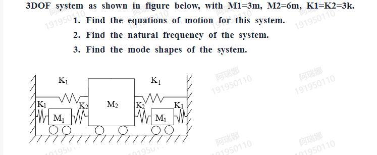 Solved 3DOF system as shown in figure below, with M1=3 | Chegg.com