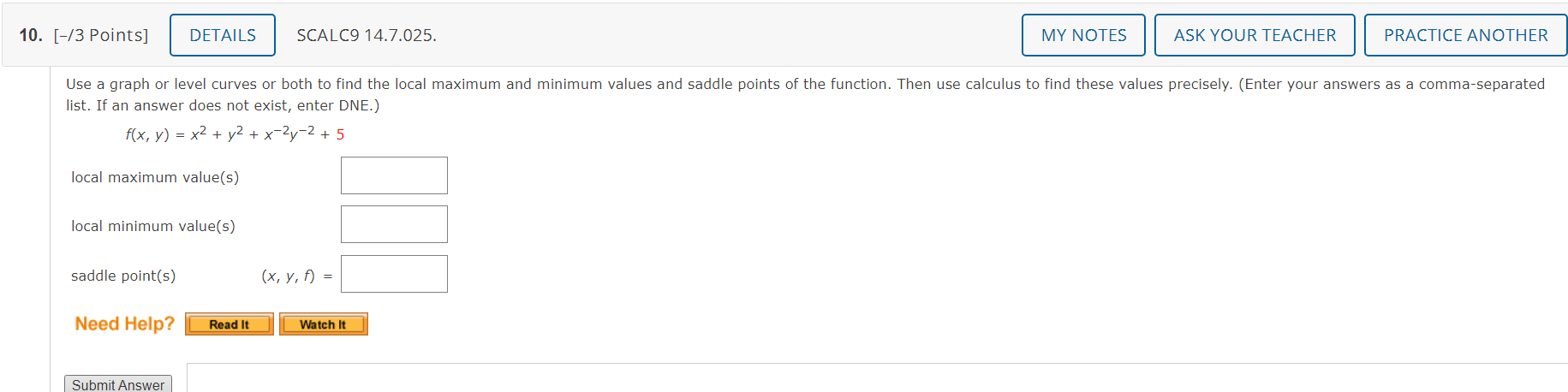Solved 10. [-13 Points] DETAILS SCALC9 14.7.025. MY NOTES | Chegg.com