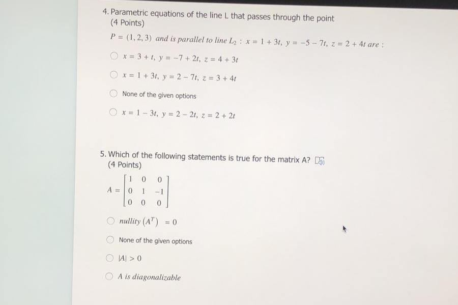 Solved 4. Parametric equations of the line L that passes | Chegg.com