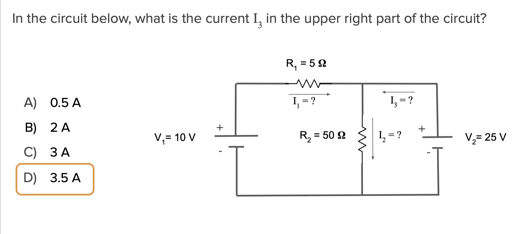 Solved In the circuit below, what is the current I3 in the | Chegg.com