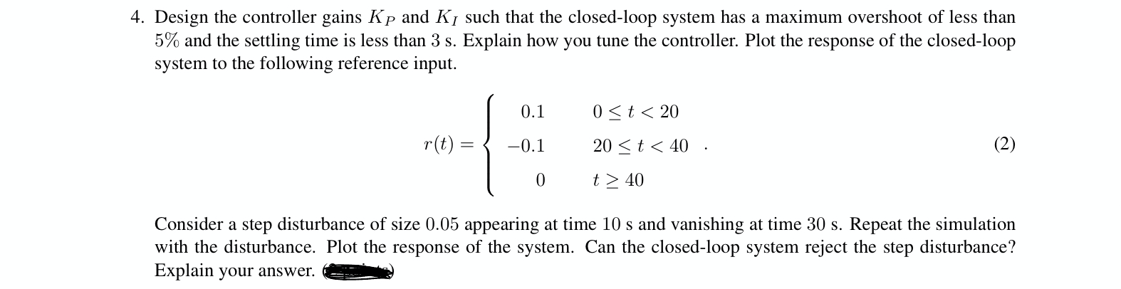 Solved 4. Design the controller gains KP and KI such that | Chegg.com