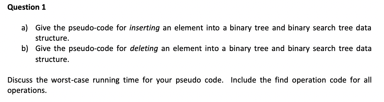 Solved Question 1 a) Give the pseudo-code for inserting an | Chegg.com