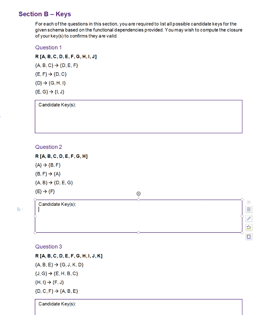 Solved Section B-Keys For each ofthe questions in this | Chegg.com