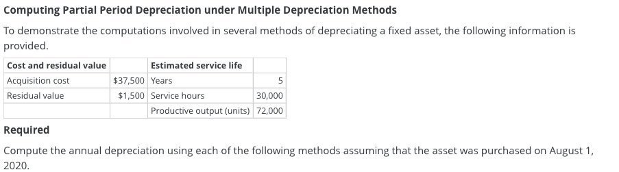 Solved Computing Partial Period Depreciation under Multiple | Chegg.com