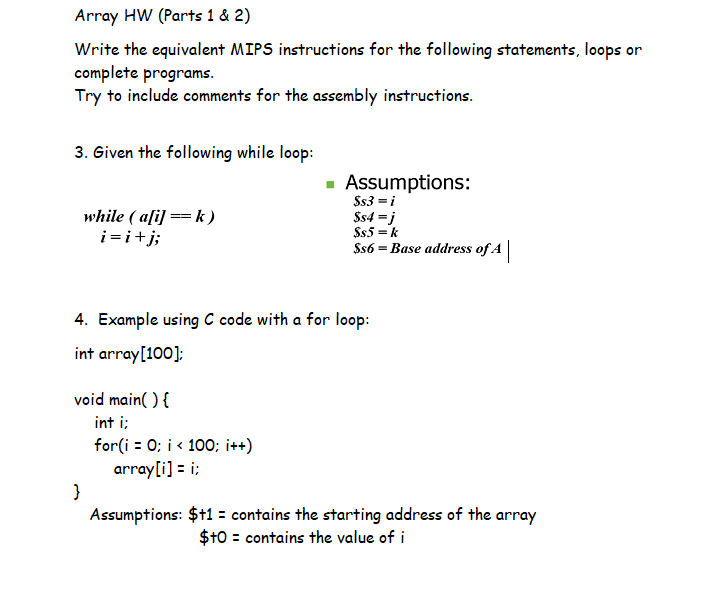 Solved Array HW (Parts 1 & 2) Write the equivalent MIPS | Chegg.com