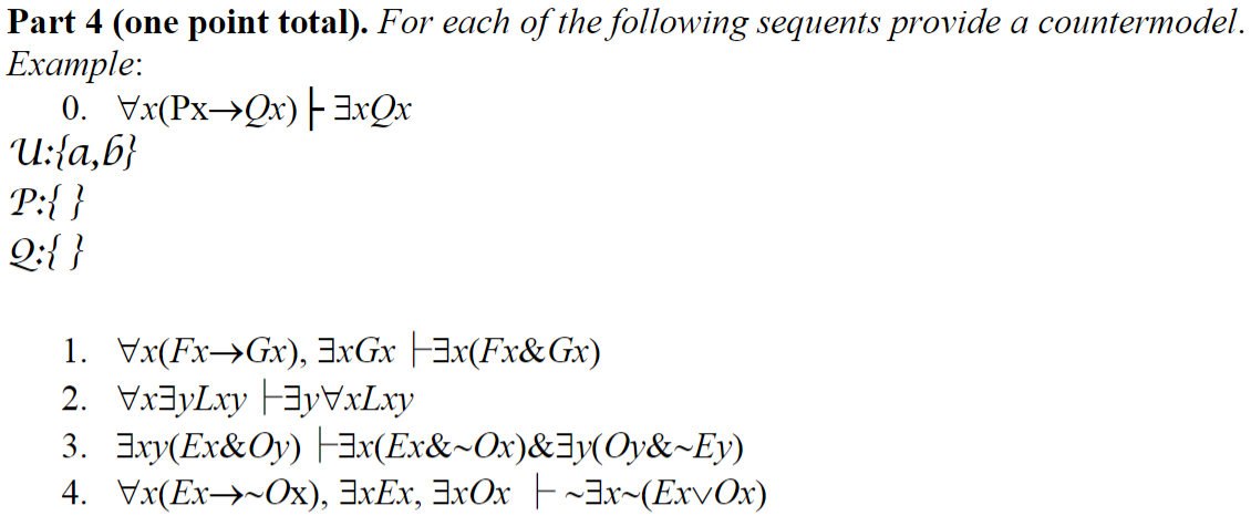 Solved Part 4 (one point total). For each of the following | Chegg.com