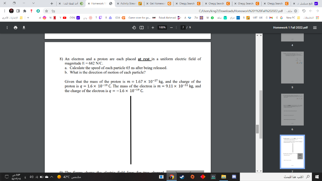 Solved 8) An electron and a proton are each placed at rest | Chegg.com