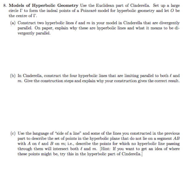 8. Models of Hyperbolic Geometry Use the Euclidean | Chegg.com