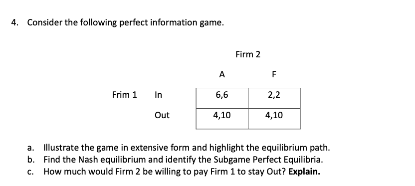 Solved 4. Consider the following perfect information game. | Chegg.com