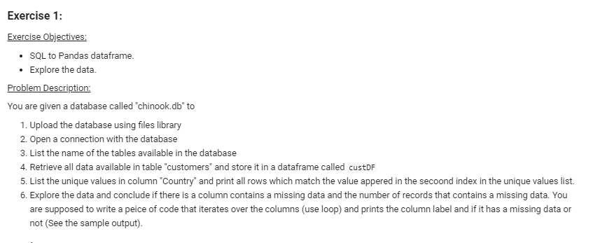 Exercise 1: Exercise Objectives: • SQL to Pandas | Chegg.com