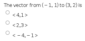 Solved The vector from(-1, 1) to (3, 2) is O | Chegg.com