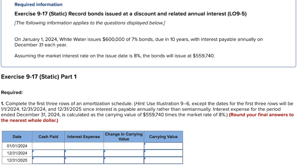Solved Required information Exercise 9-17 (Static) Record | Chegg.com
