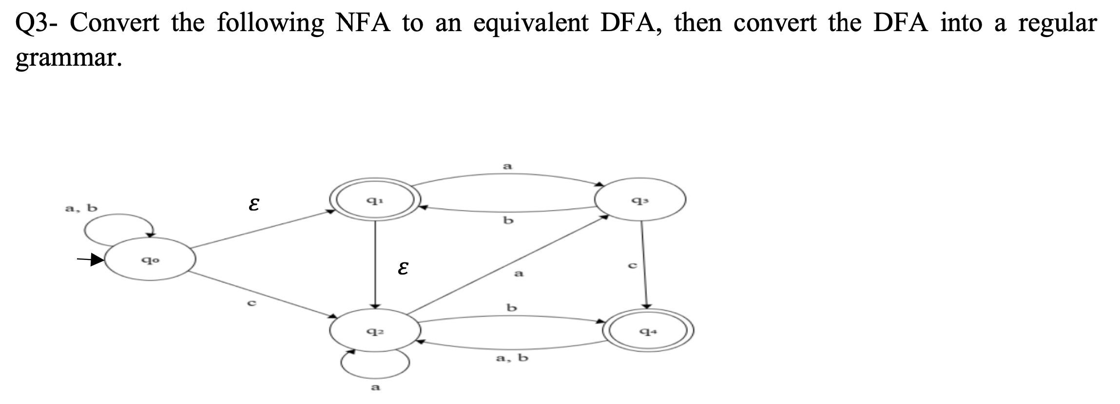 Solved Q3- Convert the following NFA to an equivalent DFA, | Chegg.com Solved Q3- Convert the following NFA to an equivalent DFA, | Chegg.com